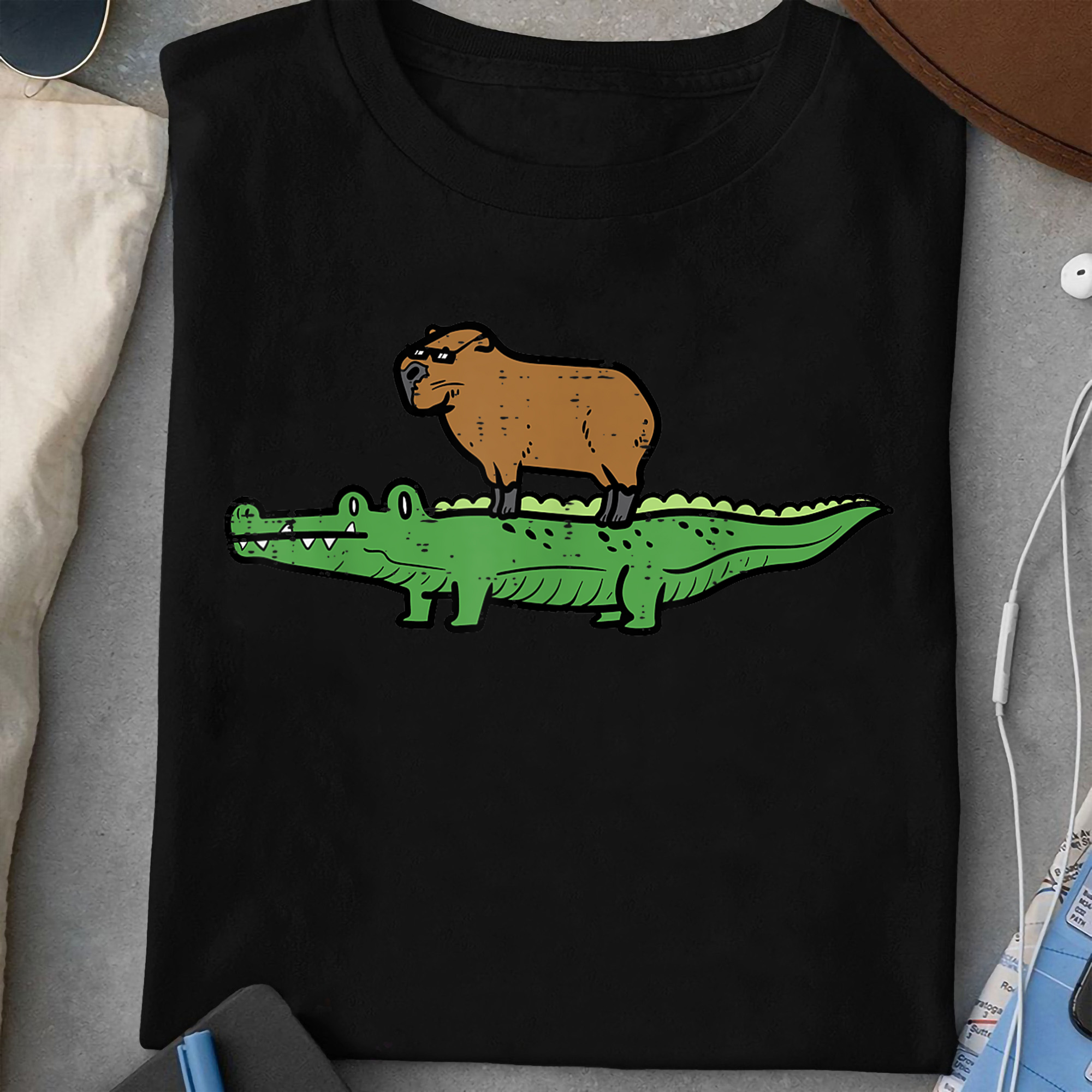 Capybara On Crocodile Capy Alligator Rodent